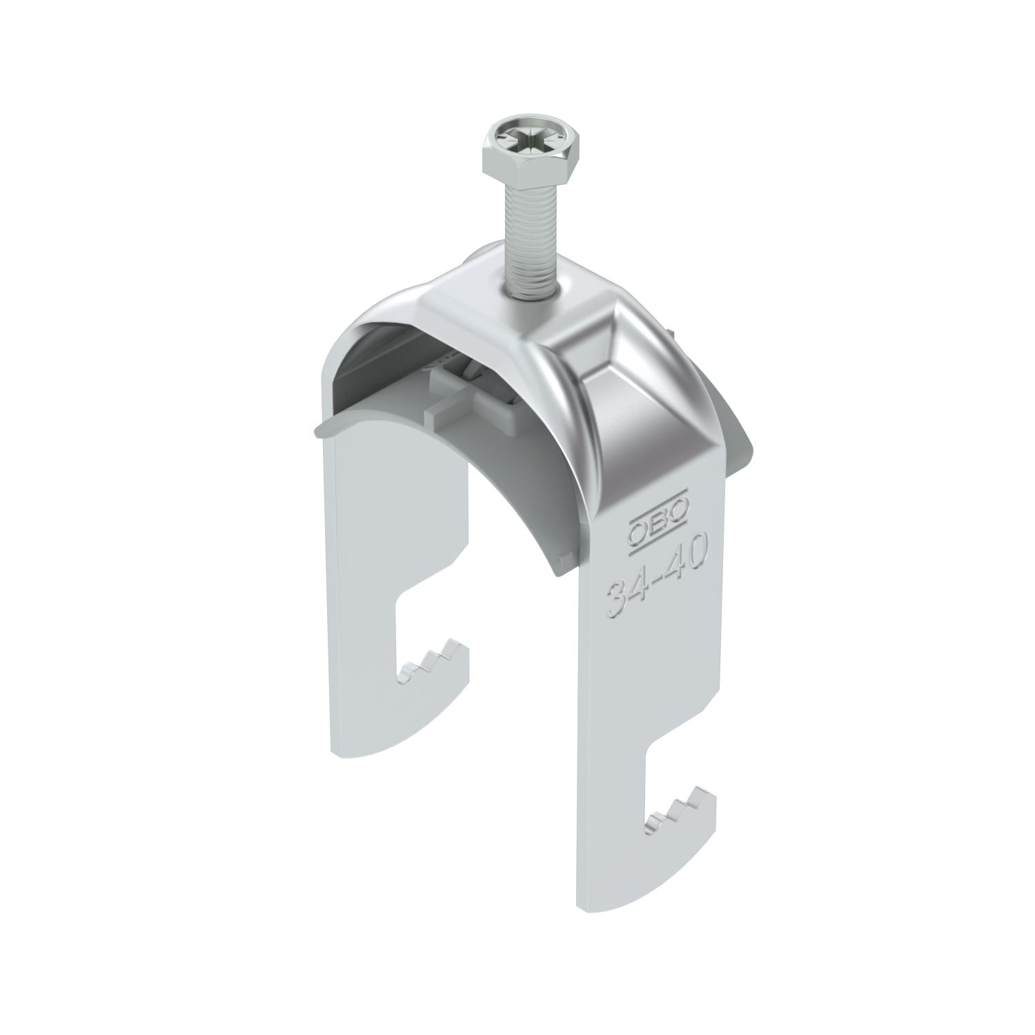 Clamp clip 2056, F-foot, single, plastic pressure trough, ALU | OBO